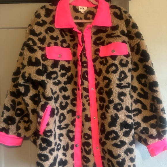 BiBi | Jackets & Coats | Bibi Neon Pink And Leopard Print Jacket | Poshmark